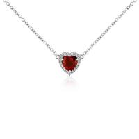 China 14K White Gold Heart Shaped Garnet Pendant Necklace , Petite Sapphire Chain Necklace for sale