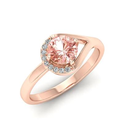 China Rose Gold Plated Round Cut Natural Pink Morganite In Center Silver Ring Band S925 for sale