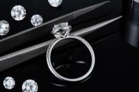 China 925 Sterling Silver Jewelry Diamond Moissanite Engagement Rings Round Shaped Dainty Band Ring for sale