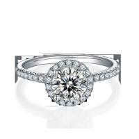 China 925 Sterling Silver Jewelry Diamond Moissanite Engagement Rings Round Shaped Dainty Band Ring for sale