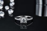 China White Grandeur Custom  Square Design Moissanite Diamonds Pave Engagement  For Women Ring for sale