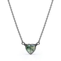 China 925 Silver Simple Natural Light Brilliant Elegant Green Heart Shaped Moss Agate Necklace For Sale for sale