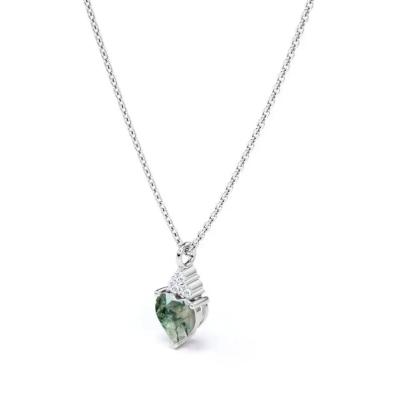 China 925 Silver Raw Simple Fine Green Moss Crystal Agate Jewelry Complete Wedding Necklace For Sale for sale