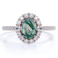 China Unique S925 Rose Gold Plated Round Cut White CZ Jewelry Natural Moss Agate Rings Top Quality Design Factory Ring for sale