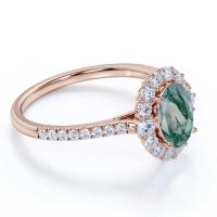 China Unique S925 Rose Gold Plated Round Cut White CZ Jewelry Natural Moss Agate Rings Top Quality Design Factory Ring for sale