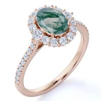 China Unique S925 Rose Gold Plated Round Cut White CZ Jewelry Natural Moss Agate Rings Top Quality Design Factory Ring for sale