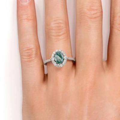China Unique S925 Rose Gold Plated Round Cut White CZ Jewelry Natural Moss Agate Rings Top Quality Design Factory Ring for sale