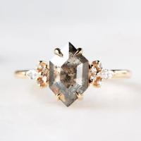 China 925 Silver Hexagon Cut Salt and Pepper Diamond Moissanite Ring Curved Matching Women Ring Sets for sale
