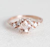 China 925 Sterling Silver Fascination Pretty Rose Gold Plated Fine Sparkling Morganite Halo Ring Set for sale
