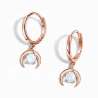 China Rose Gold Plated 925 Sterling Silver Rainbow Moonstone Earrings Baguette cut Natural Moonstone Stud Earring Jewelry for sale
