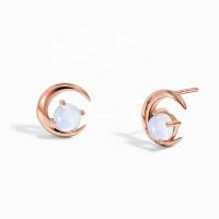 China Rose Gold Plated 925 Sterling Silver Rainbow Moonstone Earrings Baguette cut Natural Moonstone Stud Earring Jewelry for sale