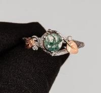 China 925 Silver Green Round Shaped Moss Crystal Meaning Agate Jewelry For Sale Unique Wedding Ring for sale