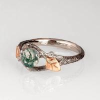 China 925 Silver Green Round Shaped Moss Crystal Meaning Agate Jewelry For Sale Unique Wedding Ring for sale