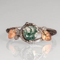 China 925 Silver Green Round Shaped Moss Crystal Meaning Agate Jewelry For Sale Unique Wedding Ring for sale