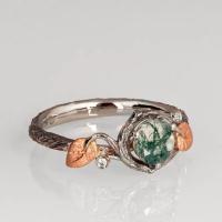 China 925 Silver Green Round Shaped Moss Crystal Meaning Agate Jewelry For Sale Unique Wedding Ring for sale