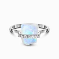 China 925 Sterling Silver Natural Raw Stone Moonstone Gemstone Jewelry Wedding Engagement Ring for sale