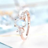 China Rose gold Women 925 Sterling Silver Bridal Marquise Jewelry Faceted Oval cut Moonstone Engagement Ring For Women for sale