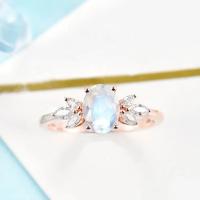 China Rose gold Women 925 Sterling Silver Bridal Marquise Jewelry Faceted Oval cut Moonstone Engagement Ring For Women for sale