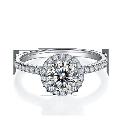 China 925 Sterling Silver Jewelry Moissanite Engagement Rings Round Shaped Dainty Band Ring for sale