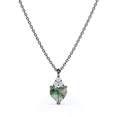 China 925 Silver Raw Simple Fine Green Moss Crystal Agate Jewelry Complete Wedding Necklace For Sale for sale