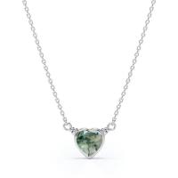 China 925 Silver Simple Natural Light Brilliant Elegant Green Heart Shaped Moss Agate Necklace For Sale for sale