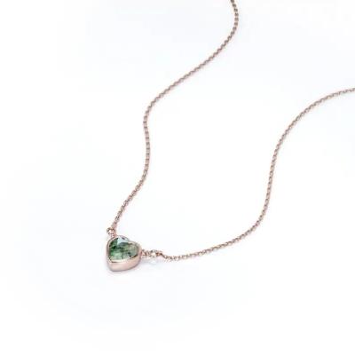 China 925 Silver Simple Natural Light Brilliant Elegant Green Heart Shaped Moss Agate Necklace For Sale for sale