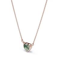 China 925 Silver Simple Natural Light Brilliant Elegant Green Heart Shaped Moss Agate Necklace For Sale for sale