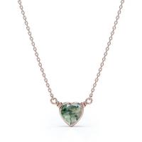 China 925 Silver Simple Natural Light Brilliant Elegant Green Heart Shaped Moss Agate Necklace For Sale for sale