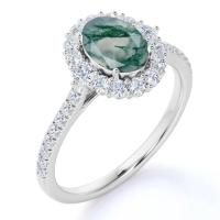 China Unique S925 Rose Gold Plated Round Cut White CZ Jewelry Natural Moss Agate Rings Top Quality Design Factory Ring for sale