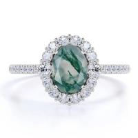 China Unique S925 Rose Gold Plated Round Cut White CZ Jewelry Natural Moss Agate Rings Top Quality Design Factory Ring for sale