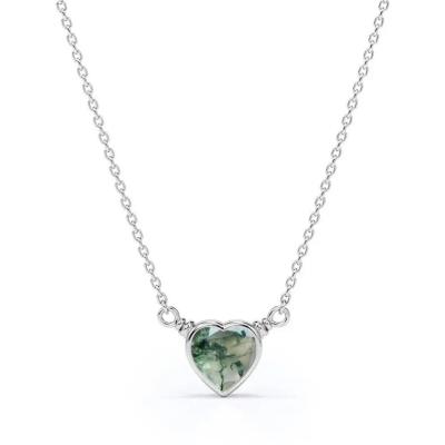 China S925 Simple Natural Light Brilliant Elegant Green Moss Agate Necklace Heart Shaped for sale