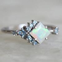 China Square CZ Rhodium Plated Natural Opal Ring 925 Sterling Silver Graceful Jewelry for sale