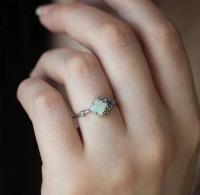 China Square CZ Rhodium Plated Natural Opal Ring 925 Sterling Silver Graceful Jewelry for sale