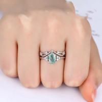 China Engagement 925 Sterling Silver Hexagon Cut Natural Quartz Ring Real Green Moss Agate for sale