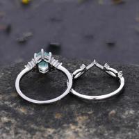 China Engagement 925 Sterling Silver Hexagon Cut Natural Quartz Ring Real Green Moss Agate for sale
