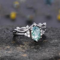 China Engagement 925 Sterling Silver Hexagon Cut Natural Quartz Ring Real Green Moss Agate for sale