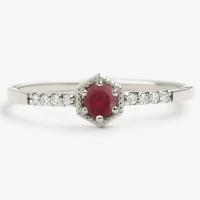China Gift Sterling Silver Natural Ruby Hexagon Minimal Engagement Ring Dainty Unique for sale
