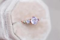 China Natural Lavender Quartz Ring , 925 Sterling Silver Rose Gold Plated Five Stone Ring for sale