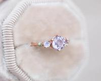 China Natural Lavender Quartz Ring , 925 Sterling Silver Rose Gold Plated Five Stone Ring for sale