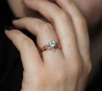 China Delicate S925 Rose Gold Plated Natural Round Shape Aquamarine Ring Women Jewelry for sale