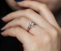 China Delicate S925 Rose Gold Plated Natural Round Shape Aquamarine Ring Women Jewelry for sale