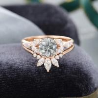 China 925 Silver Jewelry Moissanite Ring Rose Gold Gray Moissanite Engagement Ring Set Marquise Cut Bridal Ring for sale