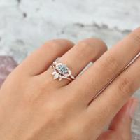 China 925 Silver Jewelry Moissanite Ring Rose Gold Gray Moissanite Engagement Ring Set Marquise Cut Bridal Ring for sale