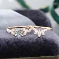 China 925 Silver Jewelry Moissanite Ring Rose Gold Gray Moissanite Engagement Ring Set Marquise Cut Bridal Ring for sale