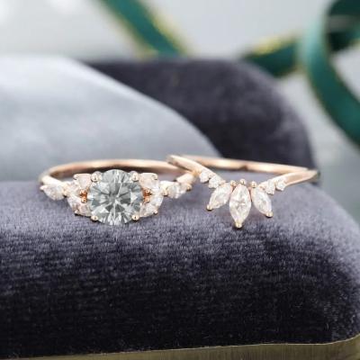 China 925 Silver Jewelry Moissanite Ring Rose Gold Gray Moissanite Engagement Ring Set Marquise Cut Bridal Ring for sale