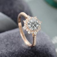 China 925 Silver Vintage Rose Gold Halo Gray Moissanite Ring 1ct Moissanite Anniversary Ring Wedding Ring for sale
