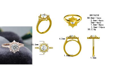 China 925 Silver Vintage Rose Gold Halo Gray Moissanite Ring 1ct Moissanite Anniversary Ring Wedding Ring for sale