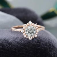 China 925 Silver Vintage Rose Gold Halo Gray Moissanite Ring 1ct Moissanite Anniversary Ring Wedding Ring for sale