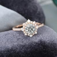 China 925 Silver Vintage Rose Gold Halo Gray Moissanite Ring 1ct Moissanite Anniversary Ring Wedding Ring for sale