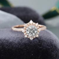 China 925 Silver Vintage Rose Gold Halo Gray Moissanite Ring 1ct Moissanite Anniversary Ring Wedding Ring for sale